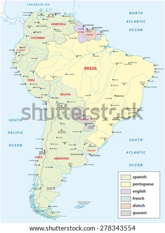 Languages Map South America Stock Vector (Royalty Free) 278343554 ...