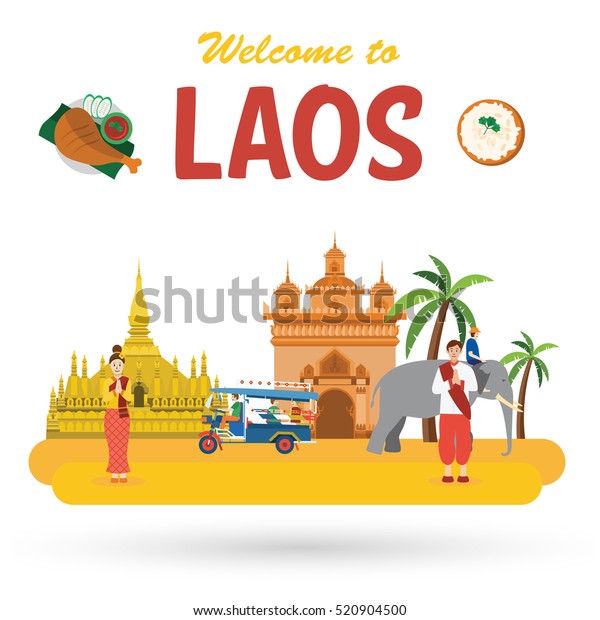 Laos Travel Landmarks Flat Design Style Stock Vector (Royalty Free ...