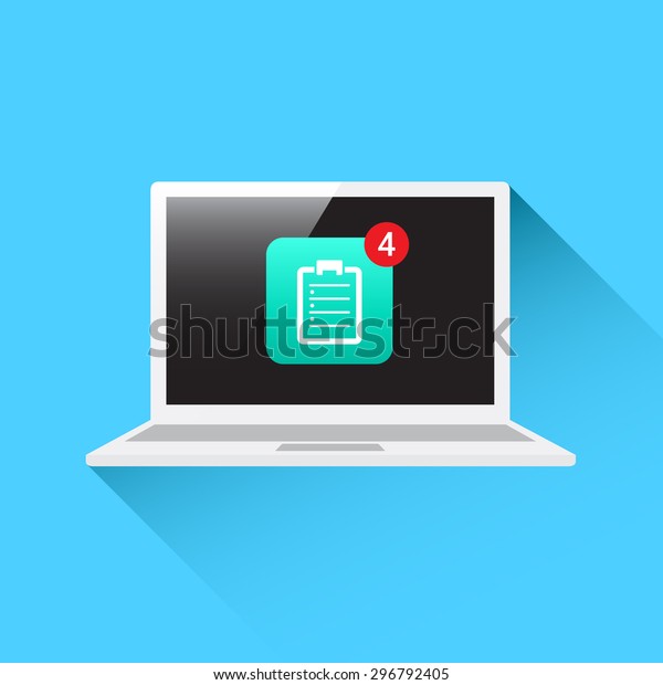 Laptop Checklist Notification Icon Stock Vector (Royalty Free ...