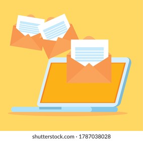 Laptop Computer Envelopes Mail On Yellow Stock Vector (Royalty Free ...