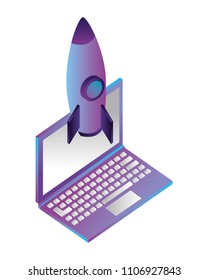 Desktop Computer Rocket Launcher Isometric Icon Stock Vector (Royalty ...