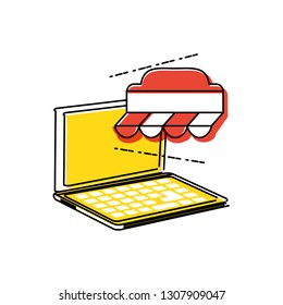 Laptop Computer Shopping Tent Stock Vector (Royalty Free) 1307909047 ...