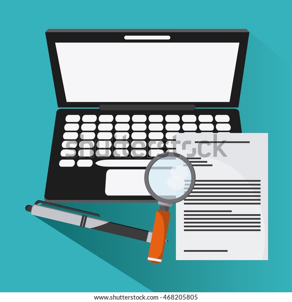 Laptop Document Lupe Pen Icon Company Stock Vector (Royalty Free ...
