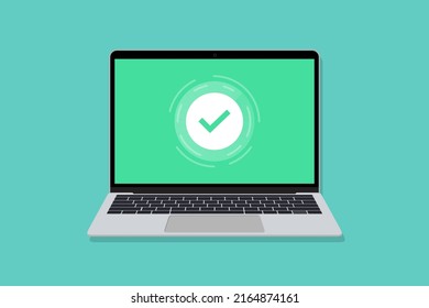 Laptop Green Check Flat Design Approved Stock Vector (Royalty Free ...