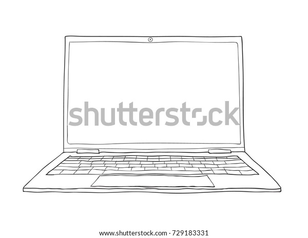 Laptop Hand Drawn Cute Vector Line Stock Vector (Royalty Free ...