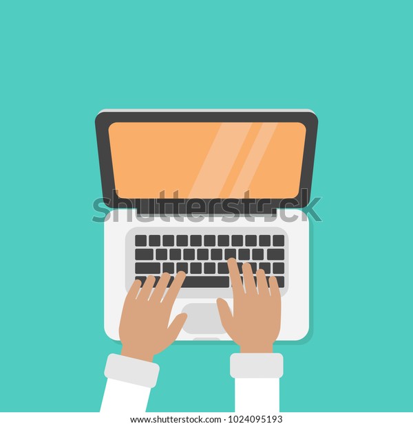 Laptop Hands On Keyboard Human Hands Stock Vector (Royalty Free) 1024095193