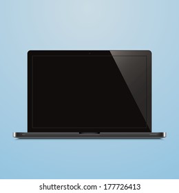 Laptop Open Black Screen Blue Background Stock Vector (Royalty Free ...