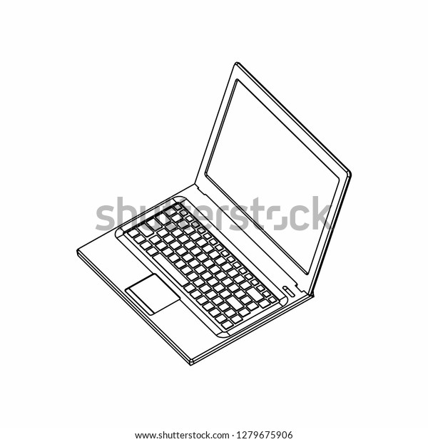 Laptop Outline Vector Laptop Drawing Sketch: เวกเตอร์สต็อก (ปลอดค่า ...