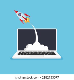 Laptop Rocket Launch On Display Business Stock Vector (Royalty Free ...