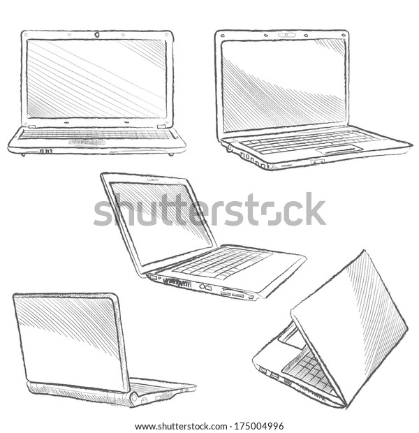 Laptop Set Computer Hand Drawn Sketch Stock Vector (Royalty Free) 175004996