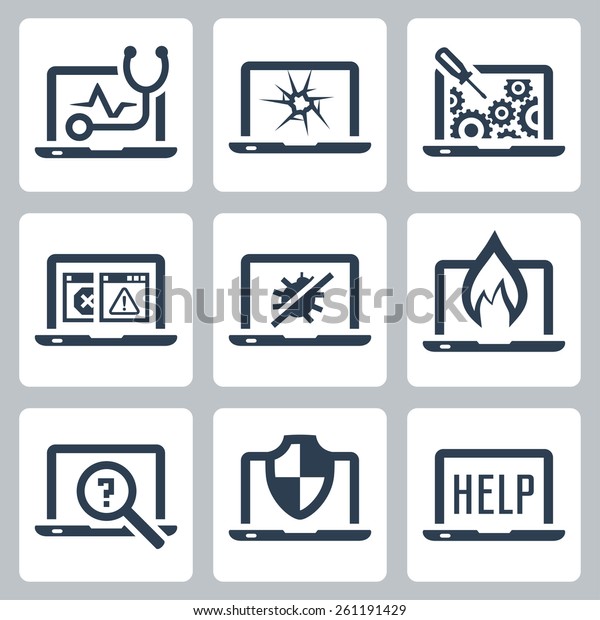 Laptop Tech Service Icon Set Stock Vector (Royalty Free) 261191429