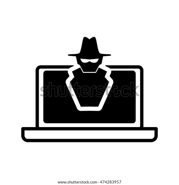 Laptop Thief Hacker Cyber Security System 스톡 벡터(로열티 프리) 474283957