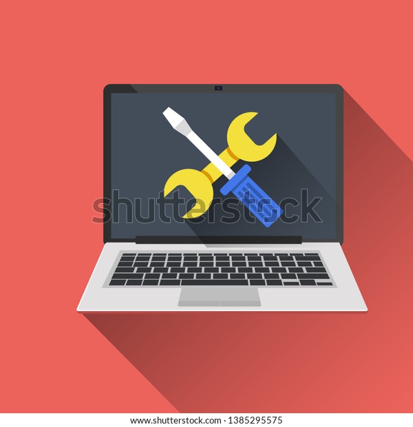 Laptop Wrench Screwdriver On Screen Computer Stock Vector (Royalty Free ...