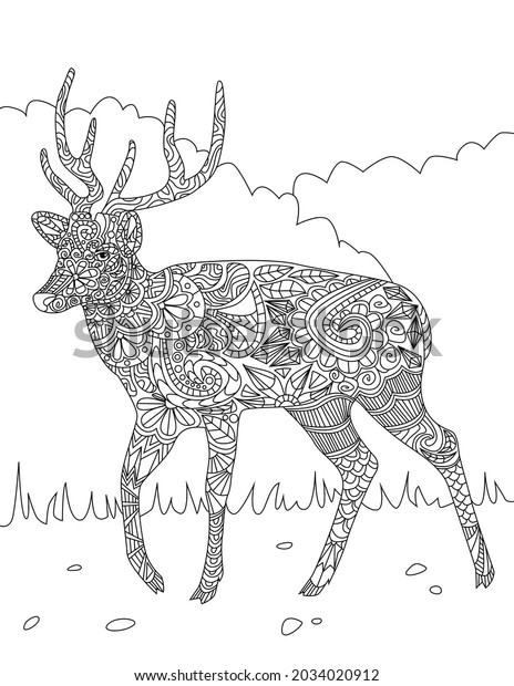 Large Adorable Dear Line Drawing Walking Stock Vector (Royalty Free ...