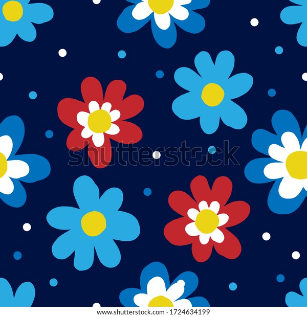 Large Blue Red Simple Flowers On Stock Vector (Royalty Free) 1724634199 ...