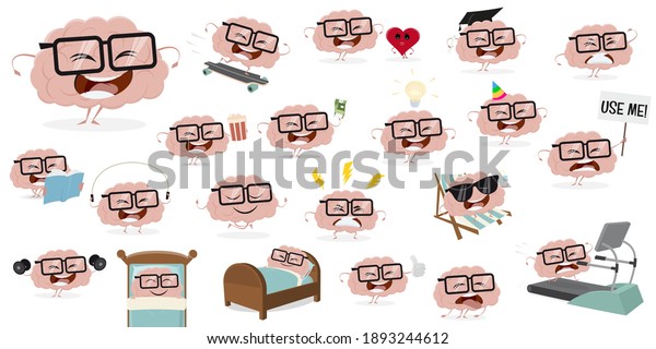 Large Cartoon Collection Funny Brain Different Stock Vector (Royalty ...