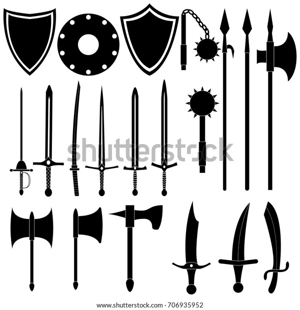 Large Collection Medieval Weapons Antique Swords Stock Vector (Royalty ...
