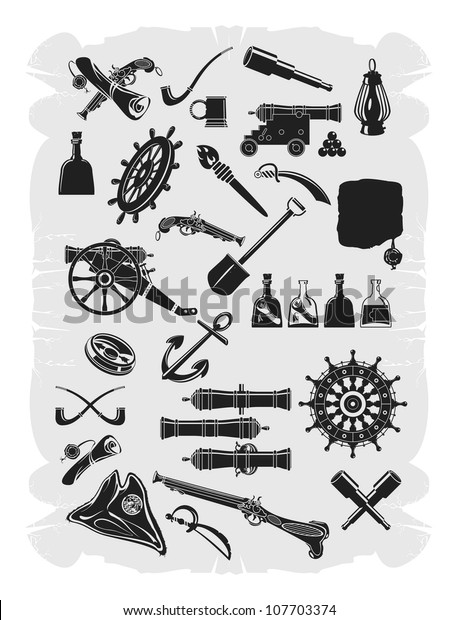 Large Collection Pirate Gray Scale Vector Stock Vector (Royalty Free ...