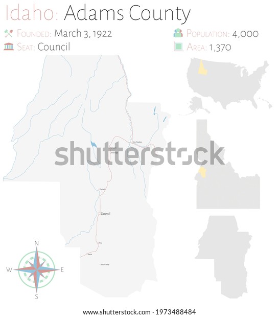 Large Detailed Map Adams County Idaho: เวกเตอร์สต็อก (ปลอดค่าลิขสิทธิ์ ...