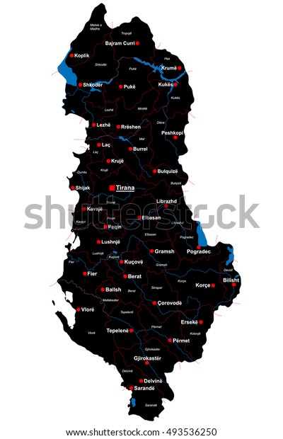 Large Detailed Map Albania Rivers Lakes Stock Vector (Royalty Free ...