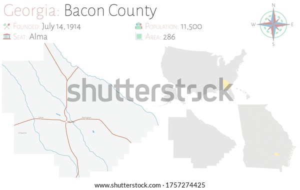 Large Detailed Map Bacon County Georgia: เวกเตอร์สต็อก (ปลอดค่า ...