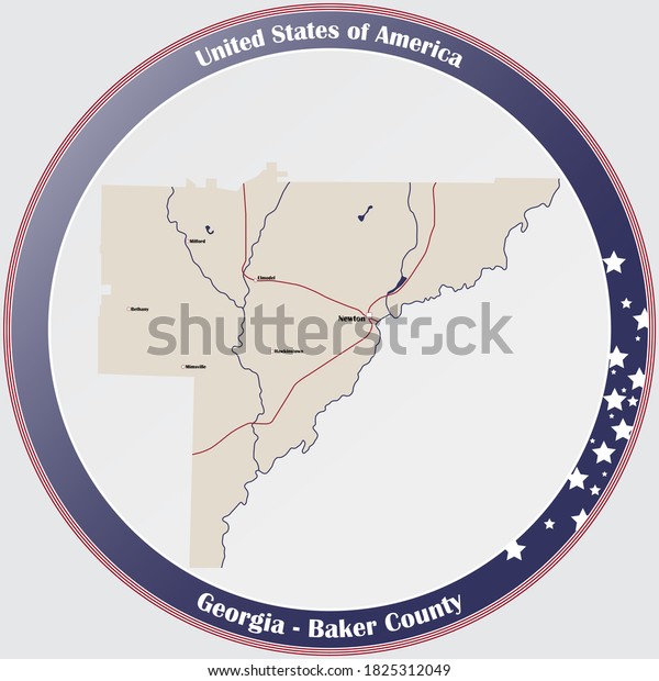 Large Detailed Map Baker County Georgia: เวกเตอร์สต็อก (ปลอดค่า ...