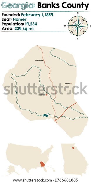 Large Detailed Map Banks County Georgia Stock Vector (Royalty Free ...