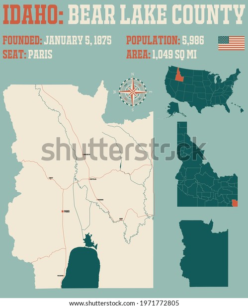 Large Detailed Map Bear Lake County Stock Vector (Royalty Free ...