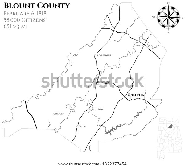 Large Detailed Map Blount County Alabama 库存矢量图（免版税）1322377454 ...