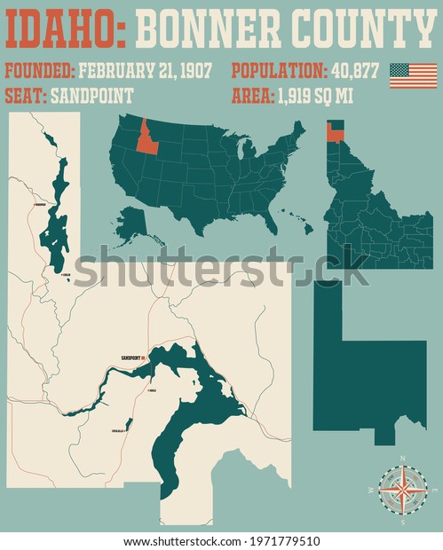 Large Detailed Map Bonner County Idaho Stock Vector (Royalty Free ...