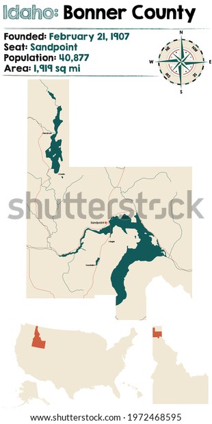 Large Detailed Map Bonner County Idaho: เวกเตอร์สต็อก (ปลอดค่าลิขสิทธิ์ ...