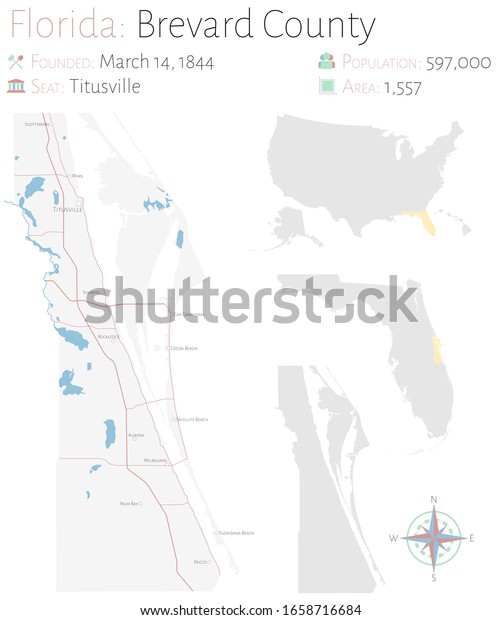 Large Detailed Map Brevard County Florida: เวกเตอร์สต็อก (ปลอดค่า ...