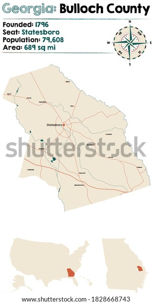 Large Detailed Map Bulloch County Georgia: เวกเตอร์สต็อก (ปลอดค่า ...