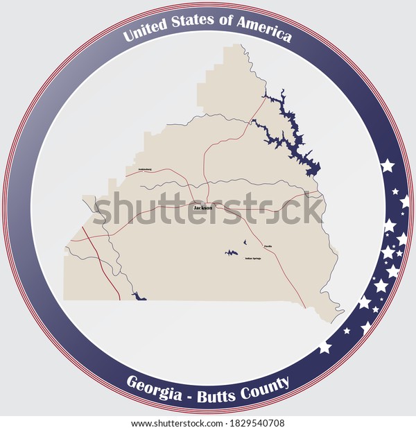 Vektor Stok Large Detailed Map Butts County Georgia (Tanpa Royalti ...