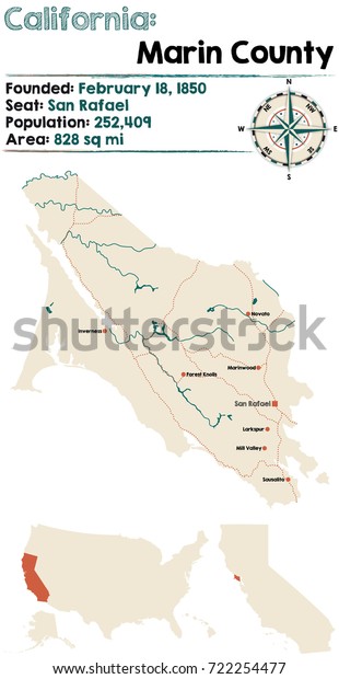 Large Detailed Map California Marin County: เวกเตอร์สต็อก (ปลอดค่า ...