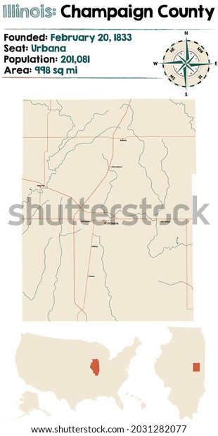 Large Detailed Map Champaign County Illinois Stock Vector (Royalty Free ...