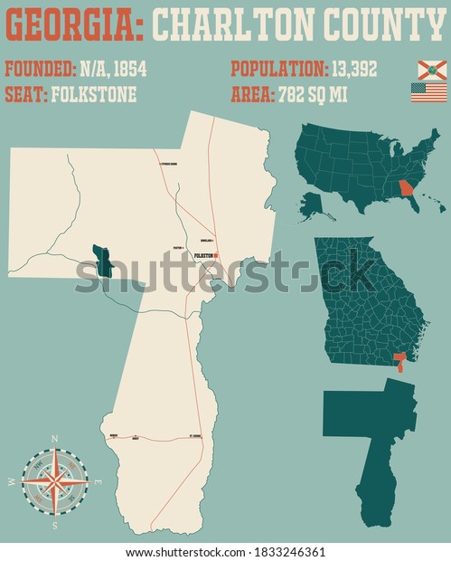 Large Detailed Map Charlton County Georgia Stock Vector (Royalty Free ...