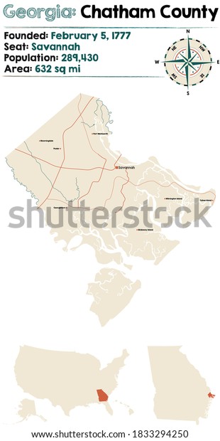 Large Detailed Map Chatham County Georgia Stock Vector (Royalty Free ...