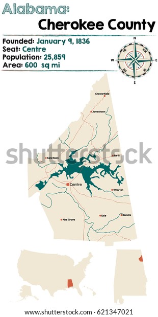 Large Detailed Map Cherokee County Alabama Stock Vector (Royalty Free ...