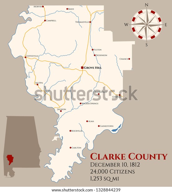 Large Detailed Map Clarke County Alabama Stock Vector (Royalty Free) 1328844239 | Shutterstock