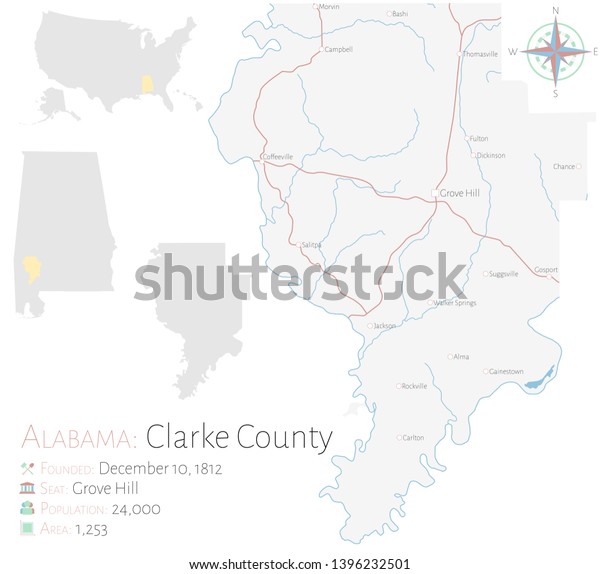 Large Detailed Map Clarke County Alabama Stock Vector (Royalty Free ...