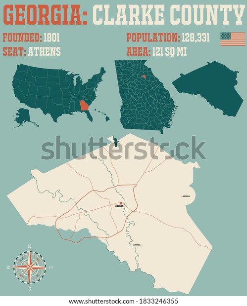 Large Detailed Map Clarke County Georgia Stock Vector (Royalty Free ...