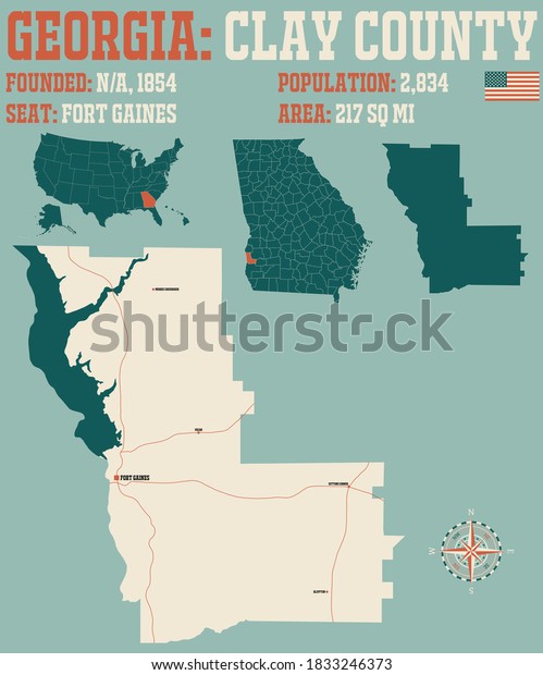 Large Detailed Map Clay County Georgia Stock Vector (Royalty Free ...