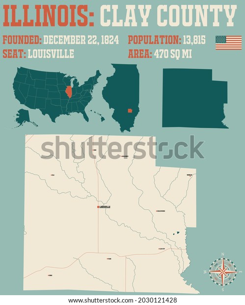 Large Detailed Map Clay County Illinois Stock Vector (Royalty Free ...