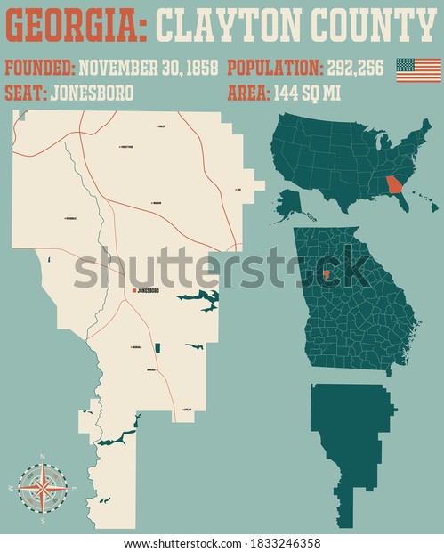 Large Detailed Map Clayton County Georgia Stock Vector (Royalty Free ...