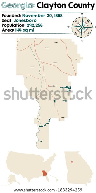 Large Detailed Map Clayton County Georgia Stock Vector (Royalty Free ...
