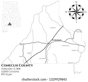 Large Detailed Map Conecuh County Alabama Stock Vector (Royalty Free ...