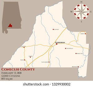 Large Detailed Map Conecuh County Alabama Stock Vector (Royalty Free ...
