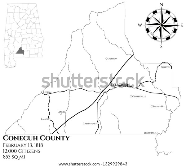 Large Detailed Map Conecuh County Alabama: เวกเตอร์สต็อก (ปลอดค่า ...