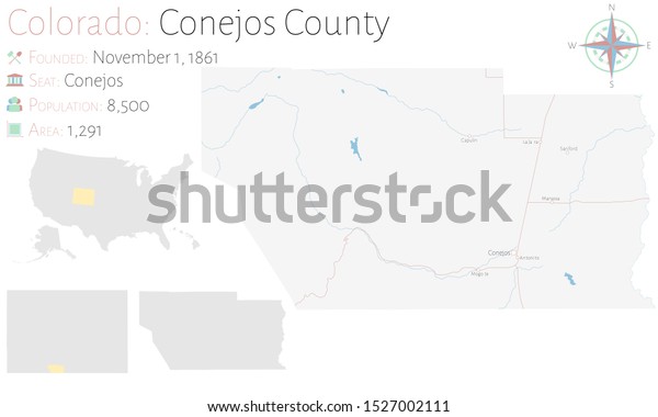Large Detailed Map Conejos County Colorado 스톡 벡터(로열티 프리) 1527002111 ...